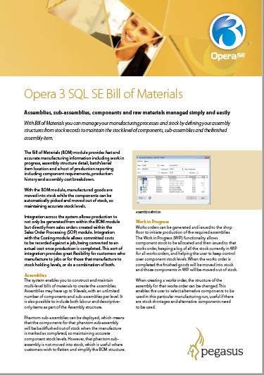 Opera 3 SQL SE Bill of Materials - deansplc.co.uk